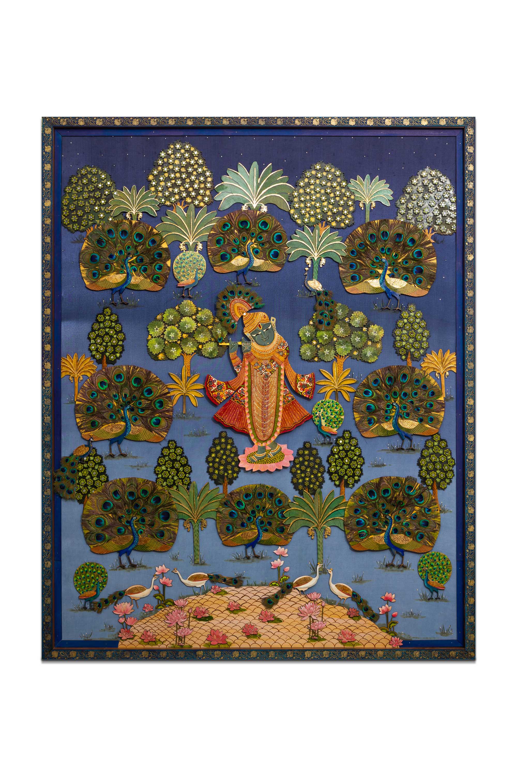 Mor Pichh Wall Frame Blue Gaji Badla Painting Feather 5x4 ft – Craftroots